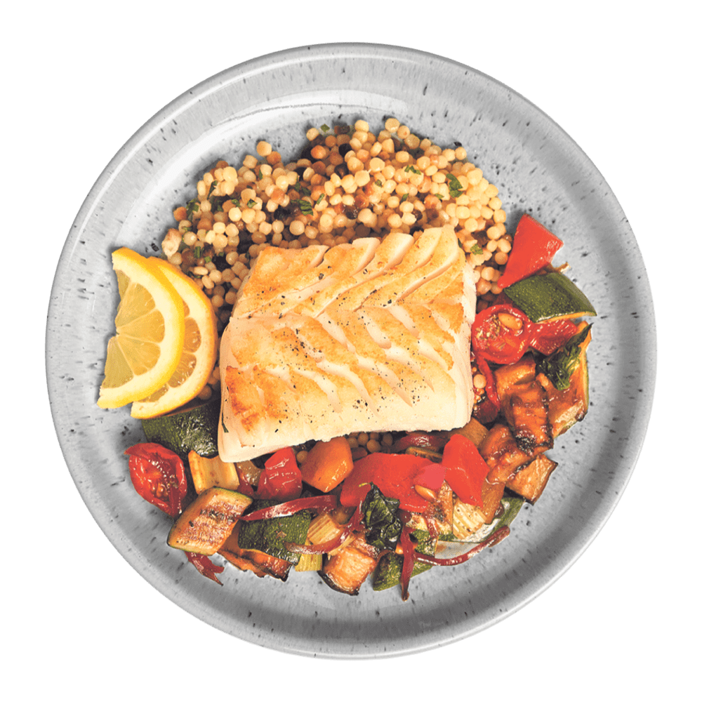 Fred’s big cod fillets with Mediterranean veg and giant couscous – Fish ...